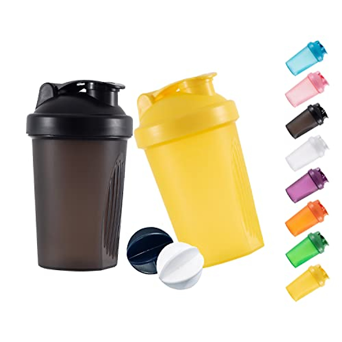 GAISHION Shaker Bottle Protein Shakes and 16-Ounce/400ML Shaker Bottle with Whisk Balls,Free of BPA plastic (Black+Yellow(2PCS))