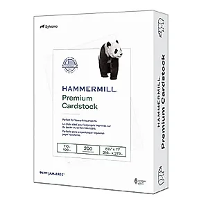 Hammermill White Cardstock, 110 Lb, 8.5 x 11 Colored Cardstock, 1 Pack (200 Sheets) - Thick Card Stock, Made in the USA, 168380R