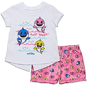 Pinkfong Baby Shark Toddler Girls Graphic T-Shirt and Shorts Outfit Set Pink/White 3T