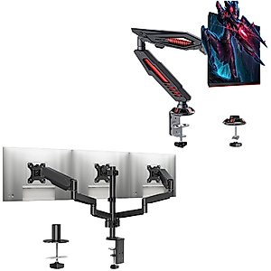 MOUNTUP Triple Monitor Desk Mount& Single Monitor Stand Fully Adjustable Bundle for Computer Screen up to 27 inch, Holds up to 17.6lbs