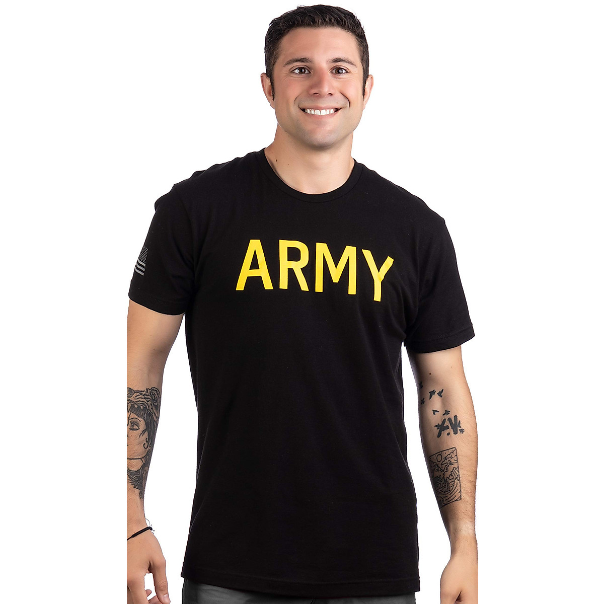 Ann Arbor T-shirt Co. Army PT Style Shirt | U.S. Military Physical Training Infantry Workout (BlackCot,S)