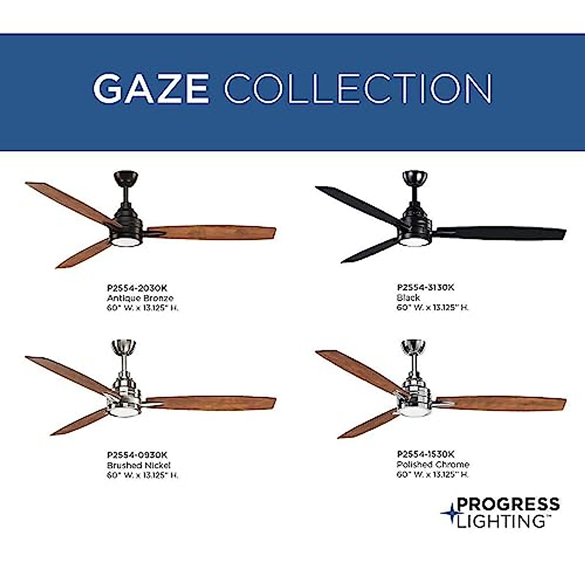 Progress Lighting Gaze Collection 60" LED Three-Blade Ceiling Fan