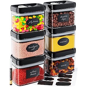 Chef's Path Airtight Food Storage Containers with Improved Lids, Set of 6, 1L Kitchen and Pantry Canisters for Coffee, Spices, and Dry Food, Includes Labels and Marker - Transparent, All Same Size
