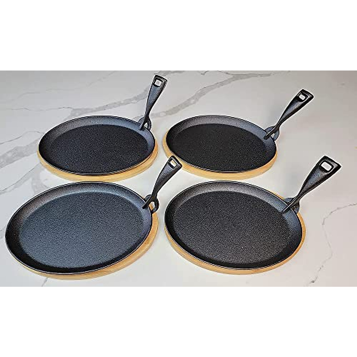 HAWOK Cast Iron Fajita pan with Bamboo Tray and Handle Set of 4…