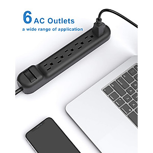 Wishinkle Surge Protector with 6 Outlets, 2.5-Foot Flat Plug Extension Cord Power Strip, 500 Joule, Multiple Protection Outlet Strip for Home, Office, Travel, School-Black, Pack of 2