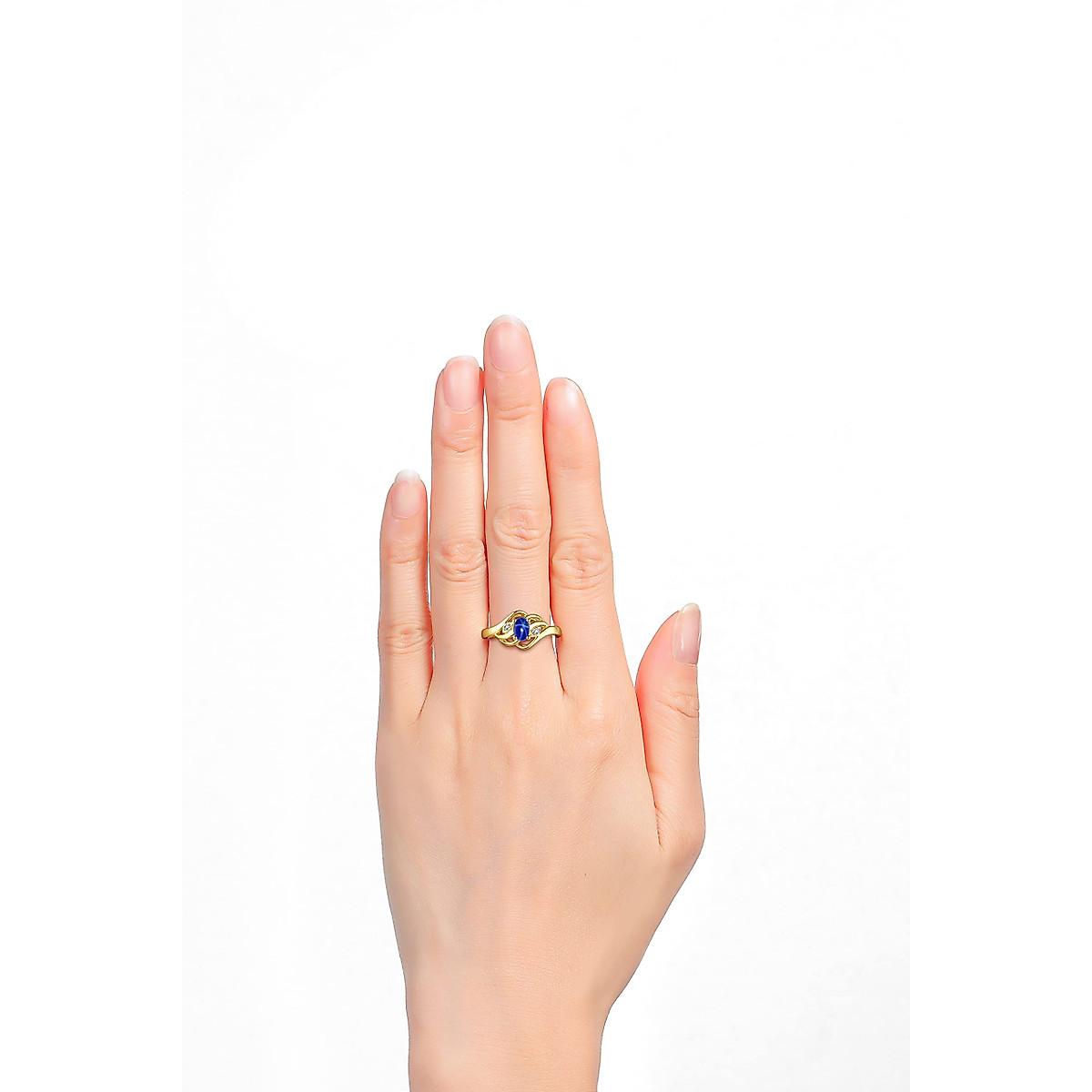 Rylos Rings for Women 14K Gold Plated Silver Ring Classic Style Birthstone Ring 6X4MM Gemstone & Diamonds Blue Star Sapphire Jewelry for Women Size 5