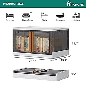 YITAHOME Storage Cabinet, Foldable Storage Bins with Clear Double Door, 19 Gal Large Storage Containers Stackable Storage Box for Groceries, Toys, Books (1 Pack, White)