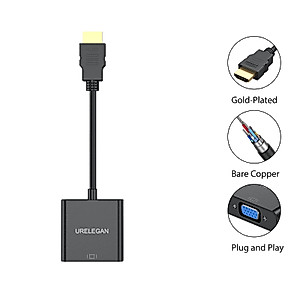 URELEGAN HDMI to VGA Adapter 5-Pack, Computer HDMI to VGA Monitor (Male to Female) Adapter 1080P@60Hz for Computer, Desktop, Laptop, PC, Monitor, Projector, HDTV, Roku, Xbox and More