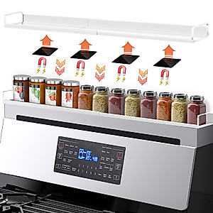 Bumusty 6X Strong Magnetic Shelf for Stove, Adjustable Stove Top Shelf, 20"-30" Oven Shelf Spice Rack Over the Stove, Seasoning Organizer Kitchen Shelves, Matte White