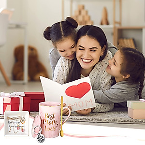 Nuanchu 3 Pcs Mother's Day Gifts for Mom Include Best Mom Ever Coffee Mug Remember I Love You Mom Ceramic Ring Dish Best Mom Ever Keychain for Mom from Daughter and Son