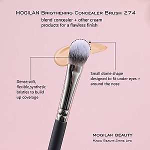 MOGILAN Concealer Brush Under Eye Brightening Eye Blending Makeup Brush For Eye Cream and Concealer Covers Blemishes Imperfections Dark Circles Blending with Powder Liquid Cosmetics Face Brush 274