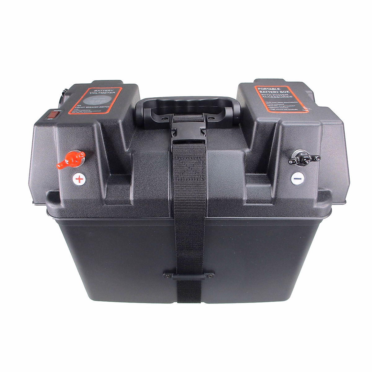 Pactrade Marine Boat Battery Box Dual USB Charger 2 Power Socket Voltmeter Gauge