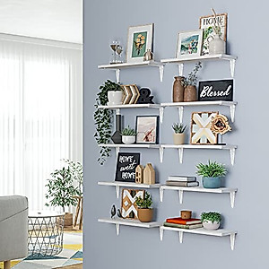 Wallniture Arras 17"x6" Floating Shelves for Storage, Bookshelf Living Room Decor, Wall Storage Shelves for Kitchen, Hallway Floating Shelf, Dining Room Wall Bookshelves Set of 10, White, Wood