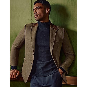 Mens Herringbone Blazer Vintage Tweed Blazer British Wool Blend Sport Coat Light Coffee L