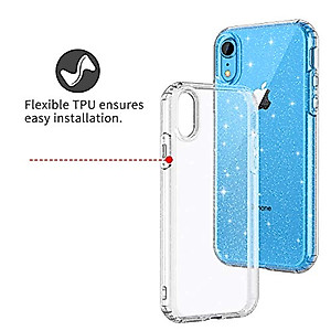 Lamcase for iPhone XR Case, Crystal Clear Bling Sparkly Glitter Shiny Soft Flexible TPU Slim Fit Drop Protection Rugged Shockproof Cover Case for Apple iPhone XR 6.1 inch (2018), Clear Glitter
