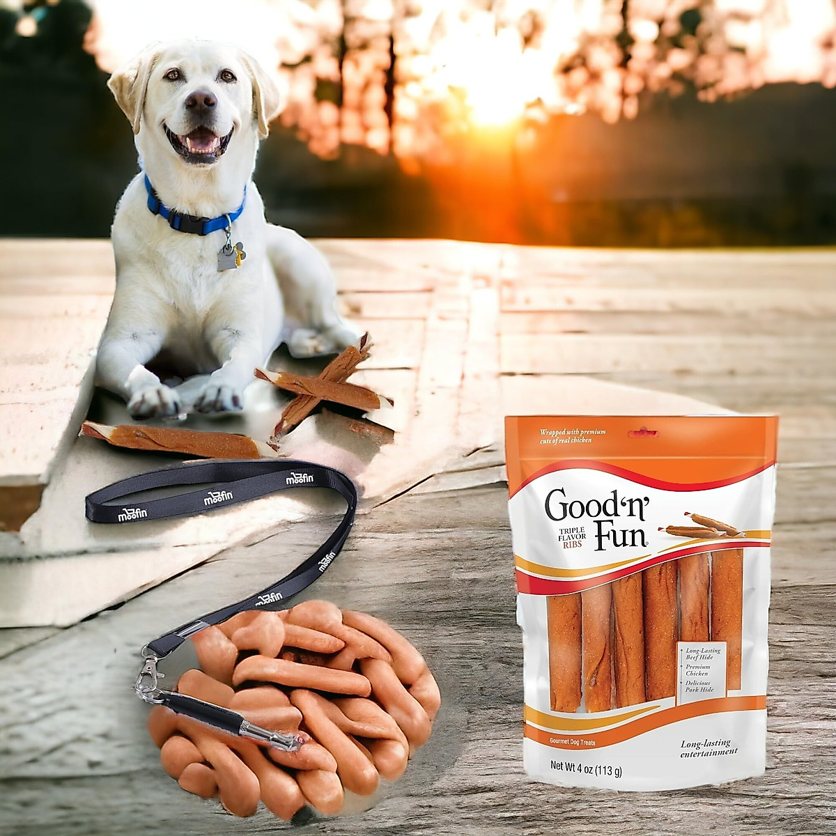 moofin Triple Flavor Ribs, 4 Oz - Rib Bones for Dogs with Ss Pet Training Whistle, Dogs Treats That Offer Entertainment & Hydration, Beefhide Dog Bones, Natural Ingredients [Pack of 4]