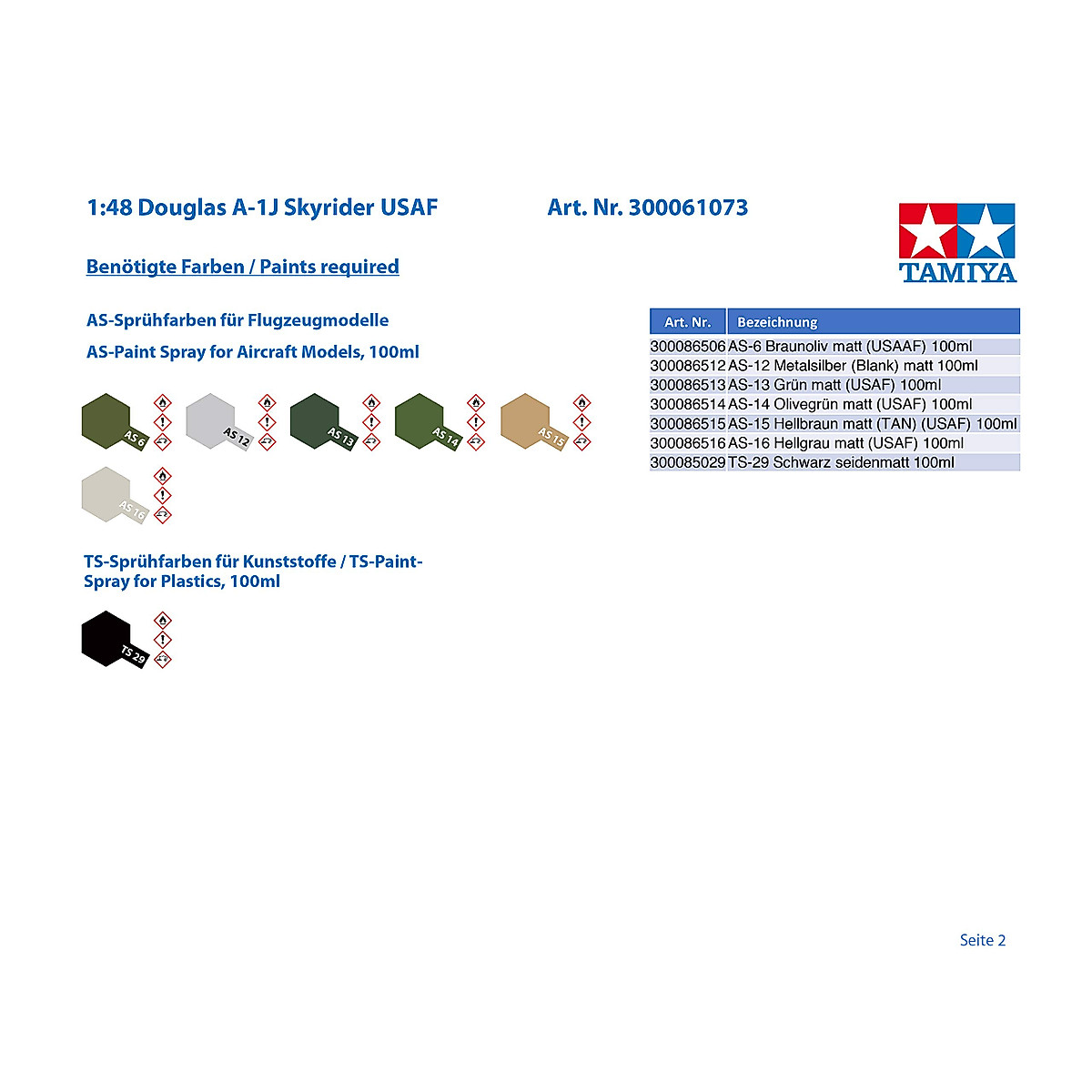 Tamiya 61073 1/48 Douglas A-1J Skyraider USAF Plastic Model Airplane Kit