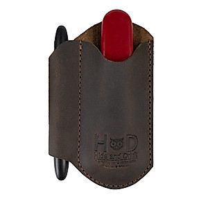 Hide & Drink, Tactical EDC Tool Holder Compatible with Small Swiss Knife and Space Pen, Small Case for Pocket, Full Grain Leather, Handmade, Bourbon Brown