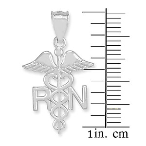 American Heroes Polished 14k White Gold Caduceus RN Charm Registered Nurse Pendant