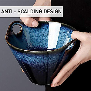 Farielyn-X Porcelain Ramen Bowls Set of 2(8 pcs), 28 Ounce Japanese Ramen Udon Noodle Miso Bowl with Chopsticks & Spoons & Dipping Dishes, Unique Reactive Glaze Bowl, Dishwasher & Microwave Safe