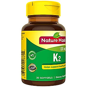 Nature Made Vitamin K2 100 mcg, Healthy Bone Supplements, 30 Softgels, 30 Day Supply