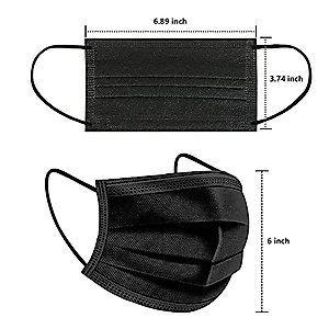 Black Disposable Face Masks - 50 Pack Black Masks for Women and Men，3 Ply Breathable Adult Face Masks