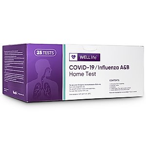 WELLlife COVID-19/Influenza A&B Home Test, Self Test for Flu A/B and COVID-19, Results in 10 Minutes with Non-invasive Nasal Swab, FDA EUA Authorized -[25 Tests]