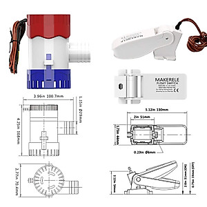 MAKERELE Submersible Boat Bilge Water Pump 12V 1100GPH with Automatic Boat Bilge Pump Float Switch 12V 24V 32V