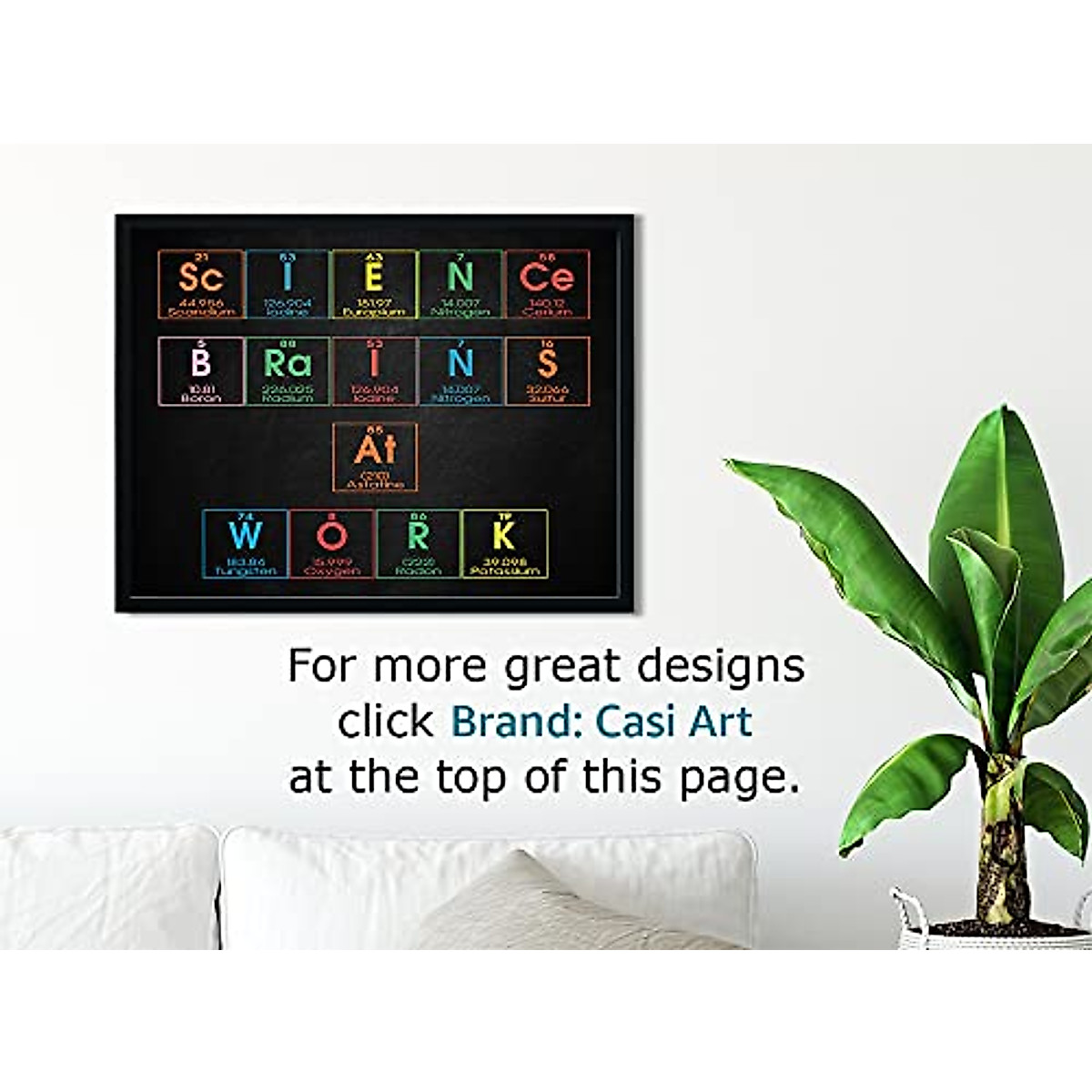 Science Brains At Work Periodic Table of Elements Print, 14"x11" Unframed Funny Science Poster, Chemistry Art Ideal for Science Lab, Teen Bedroom, Dorm Room, School Classroom or Home Decor