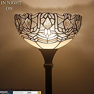 WERFACTORY Tiffany Floor Lamp White Crystal Stained Glass Light 12X12X66 Inches Pole Torchiere Standing Corner Torch Uplight Decor Bedroom Living Room Home Office S508W Series