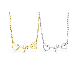 Rosa Vila Dog Paw Heartbeat Necklace, Dog Necklace, Veterinarian Gifts For Women, Dog Jewelry, Dog Paw Necklace, Dog Gifts For Women, Dog Lover Necklaces, Vet Tech Gifts (Silver Tone)