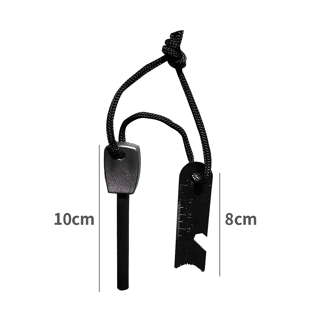 Fire Starter Stick with Striker Lanyard and Whistle Waterproof Flint Fire Steel Survival Lighter for Camping Hiking Backpacking Gear Survival Ferro rods Tool kit Keychain Campfires Waterproof (Black)