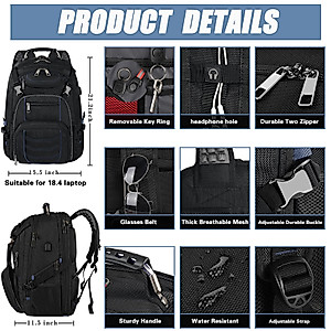 18.4 Inch Laptop Backpack, Extra Large Travel Backpack with USB Charger Port for Men Women, 60L Big Capacity Heavy Duty Computer Bag TSA Friendly RFID Anti Theft Pocket Durable College School Bookbag
