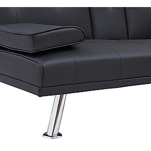 LIADTOP 67" Multifunctional Sofa 2 Cup Holders,Leather Loveseat Sleeper with Removable Armrests,Convertible Folding Couches Bed for Small Spaces,Black