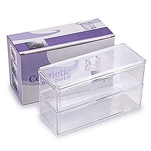 Hipiwe Clear Acrylic Make Up Organizer Box Double Deck Dresser Container Case with Lid for Jewelry Cosmetic Bathroom Storage Holder for Cotton Ball and Swab, Cotton Pad, Q-tip (2 Compartment)