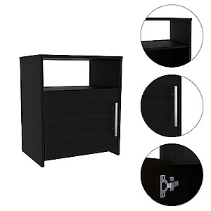 Epinki Nightstand, One Shelf, Single Door Cabinet, Metal Handle -Black, Wood, Bedside Table for Bedroom