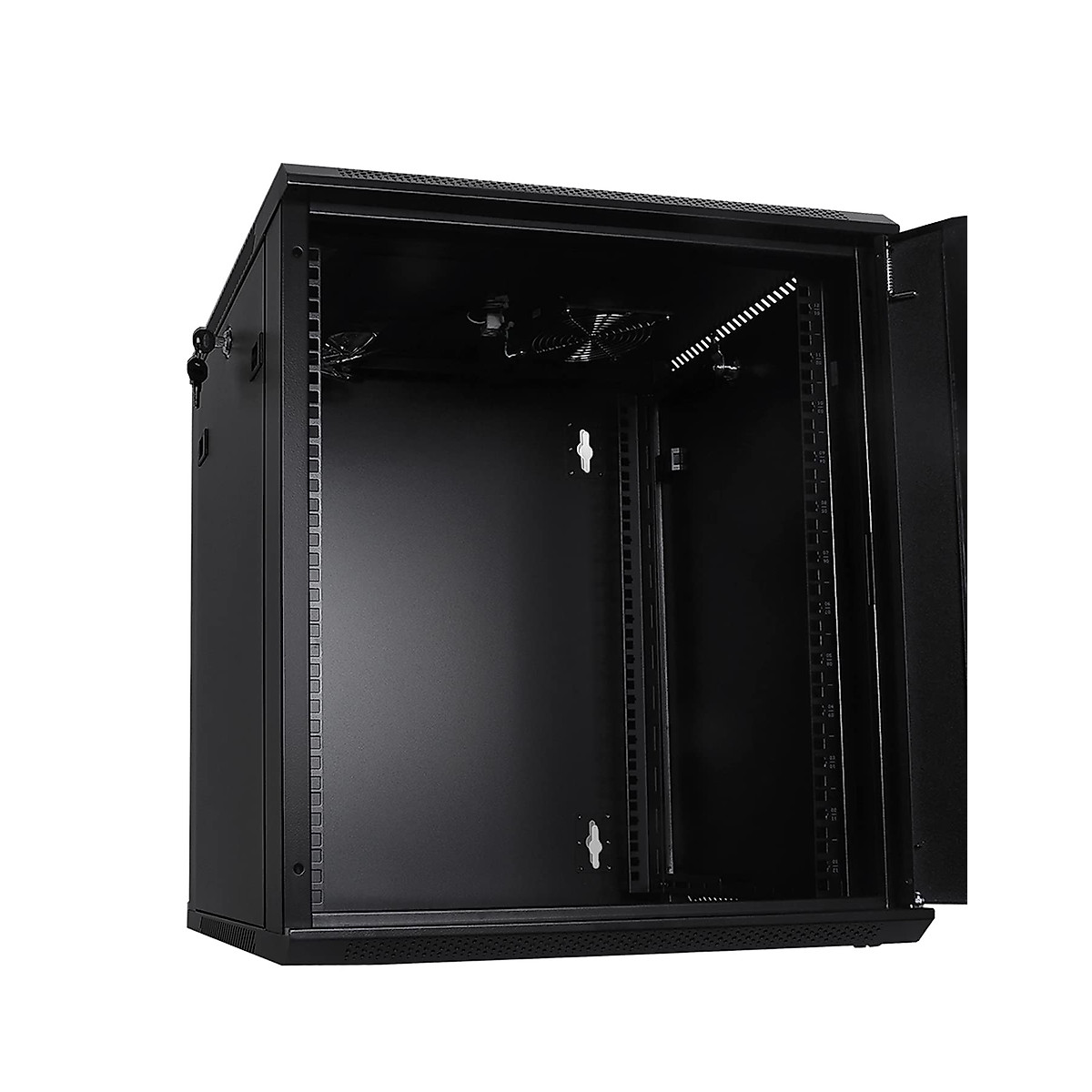 RackPath 12U Wall Mount Server Cabinet Network Rack Enclosure, Quiet Cooling Fan, Perforated Door, Black