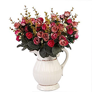 Houda Artificial Silk Fake Flowers Rose Floral Decor Bouquet,Pack of 2 (Rose Coffee)