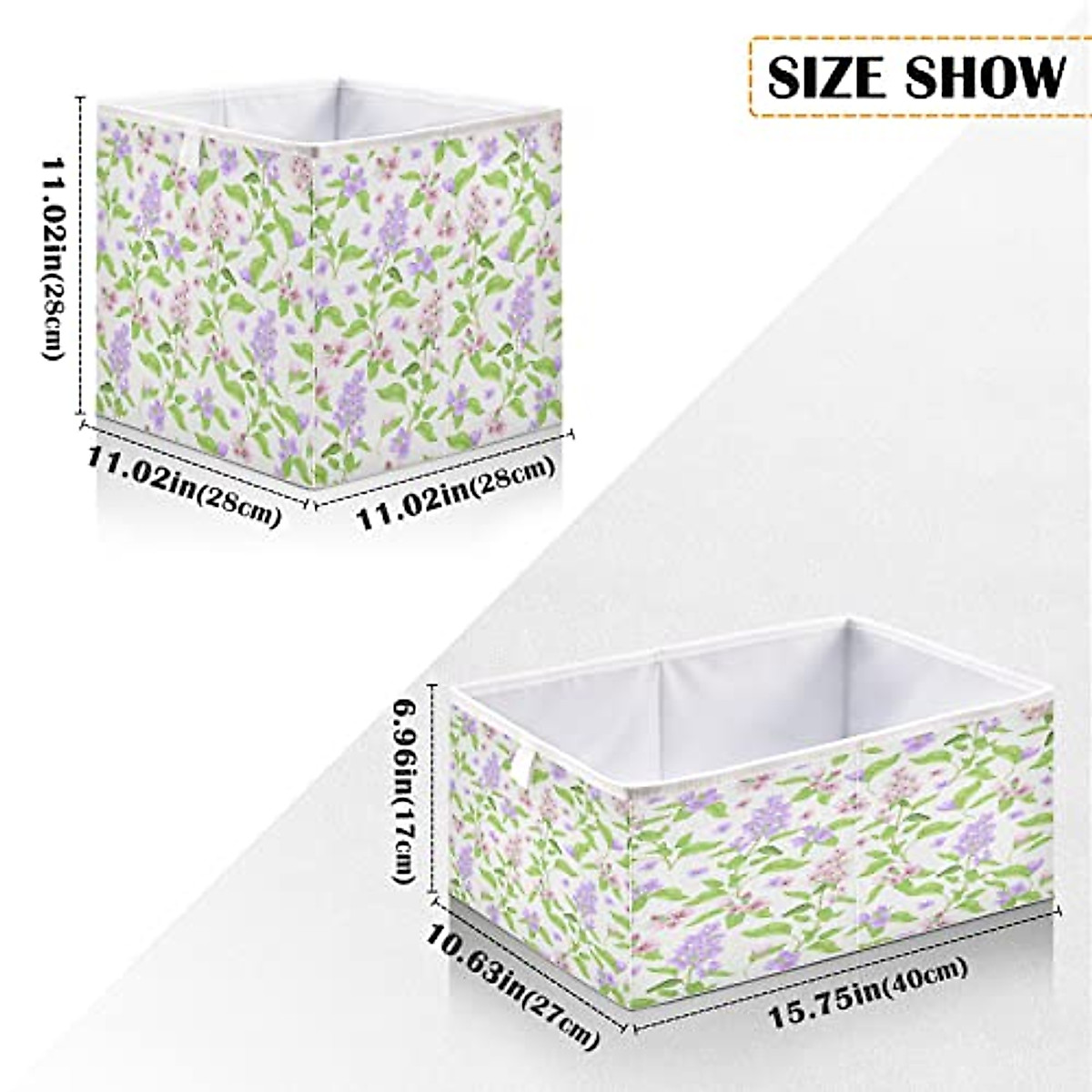 Kigai Purple Pink Flowers Rectangular Storage Bins - 15.8 x 10.6 x 7 in Large Foldable Rectangular Organizer Storage Basket for Home Office, Nursery, Shelf, Closet