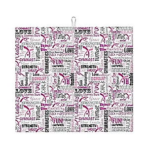 Gymnastics Pink Printed Drying Mat For Kitchen Ultra Absorbent Microfiber Dishes Drainer Mats Non-Slip Silicone Quick Dry Pad - 18 X 16inch