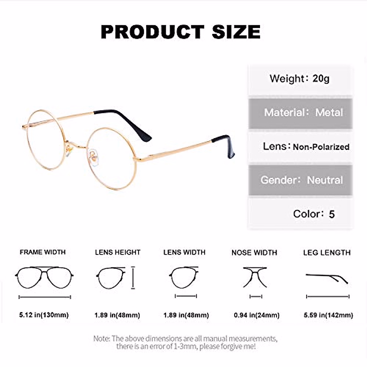 EYLRIM Round Blue Light Blocking Glasses for Women Men Circle Clear Lens Metal Frame Eyeglasses Non Prescription(Gold)