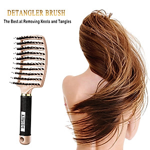 KTKUDY Detangling Brush Getting Knots Out without Pain - Boar Bristles Hair Brush Make Hair Shiny & Healthier Vented Detangler Brush for Women Men Kids Wet and Dry Hair (Gold & Green)
