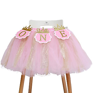 Tutu Skirt for Baby’s 1st Birthday - High Chair Decoration, Used for Birthday Party Supplies, Photo Props (Multicolored) (Tutu High Chair Banner)
