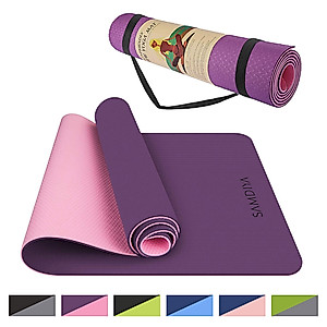 Samdiya Yoga Mat - TPE Classic 1/4 Inch Thick Pro Yoga Mat Eco Friendly Non Slip Fitness Exercise Mat with Carrying Strap-Workout Mat for Yoga, Pilates and Floor Exercises (Magenta-Pink)