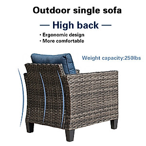 ovios Outdoor Furniture 5 Pieces Patio Furniture Set Sectional Conversation Set All Weather Wicker Rattan Sofa Couch for Yard Deck Porch, Grey Wicker, Denim Blue Cushion