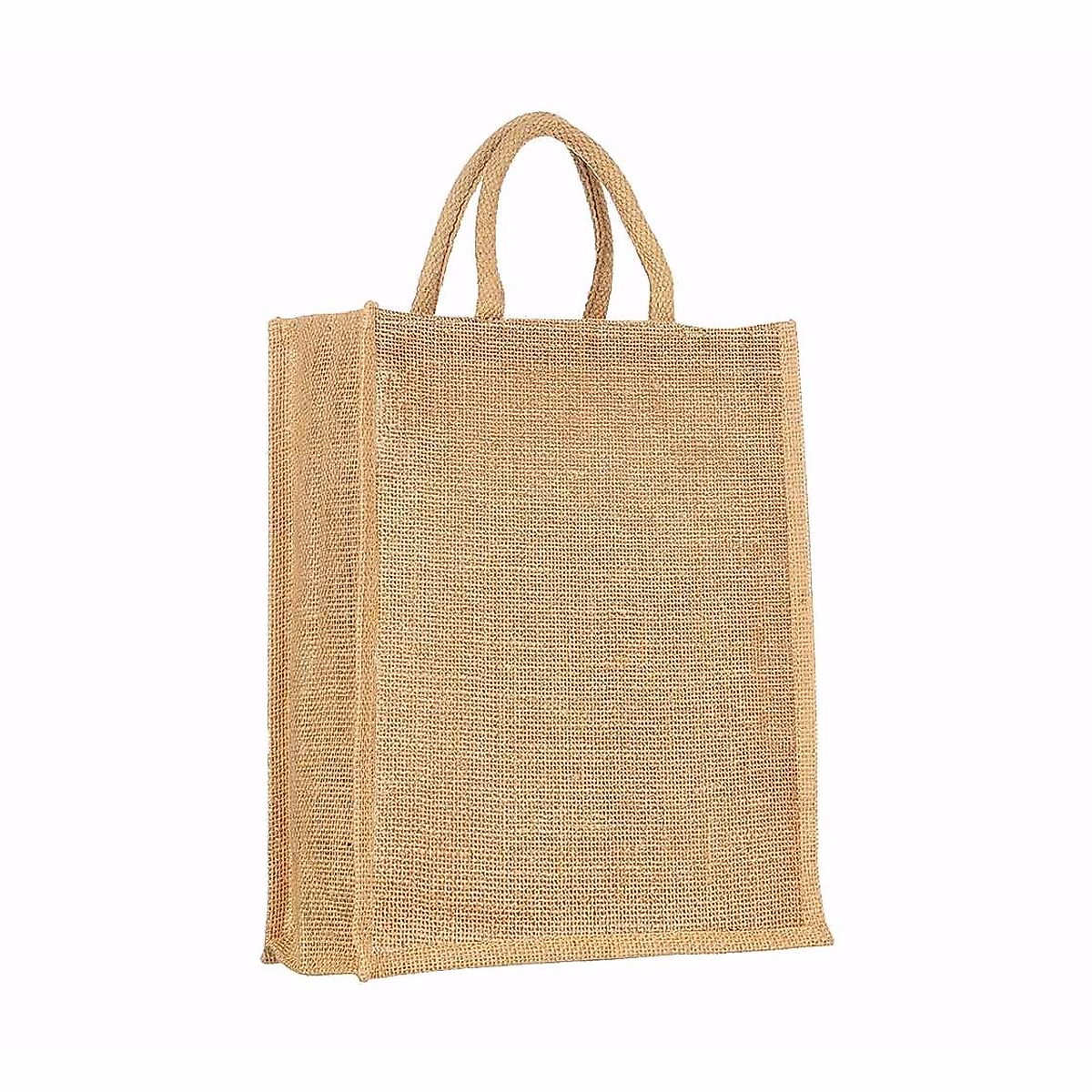 BANNER BUZZ MAKE IT VISIBLE BannerBuzz Jute Tote Bag Made of 100% Biodegradable Jute Material (16" W X 13" H X 6" B, Natural Brown Color)