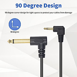 Duttek 90 Degree 1/8 to 1/4 Mono Cable, 1/4 to 3.5mm Cable, Right Angle 6.35mm 1/4 Male Mono to 3.5mm 1/8 Mono Male Speaker Cable for Amplifier, Speaker, Guitar with Gold Plated Plug (6Ft/1.8M)