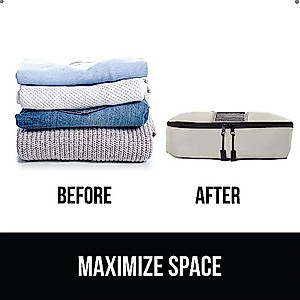 Gorilla Grip 6 Piece Packing Cubes Set, Compression Space Saving Organizers for Suitcases and Luggage, Mesh Window Bags, Travel Essentials for Carry On, Clothes and Shoes, Cube with Zipper, White