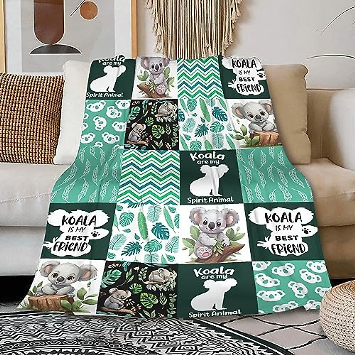 Koala Blanket Leaf Blanket Super Soft Cozy for Couch Bed Travel Koala Gifts for Girls Boys Women Men Green Stripe Blanket Suitable for All Seasons 30"x40"for Toddler/Pets