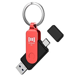 MOSDART 1TB USB3.1 Fast Speed C and A Dual Flash Drive, exFAT Memory Stick with Keychain and LED Indicator, for iPhone 15 and 16, Android Phone, iPad, MacBook, and Other Laptops, Red